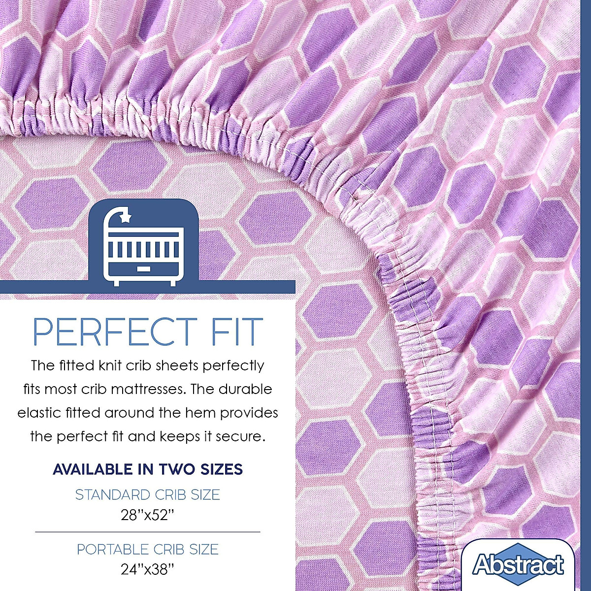 Fitted Crib Sheets for Portable Crib – Super Soft, 100% Jersey Cotton – 24” x 38” – for Boys and Girls, Fits Mini Mattresses - Covered Elastic Hem – Lavender Honeycomb– by Abstract