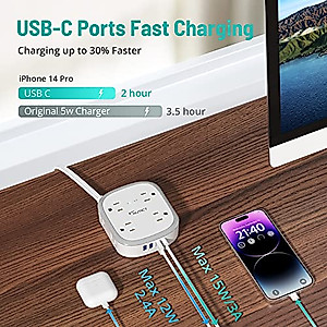 Flat Plug Power Strip, 5 ft Ultra Thin Flat Extension Cord, 8 Widely Outlets, 4 USB Ports(1 USB C) Desk Charging Station, Compact Surge Protector Power Strip for Travel Home Office Dorm Essentials