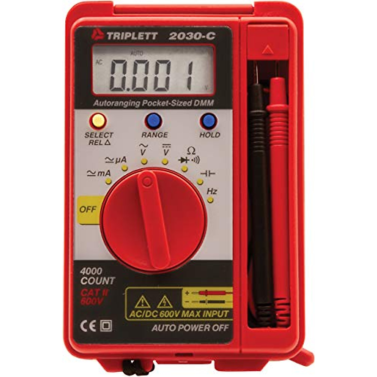 Triplett Pocket-Sized CAT II 4000 Count Digital Multimeter - AC/DC Voltage, AC/DC Current, Resistance, Frequency, Capacitance, Continuity, and Diode Check (2030)