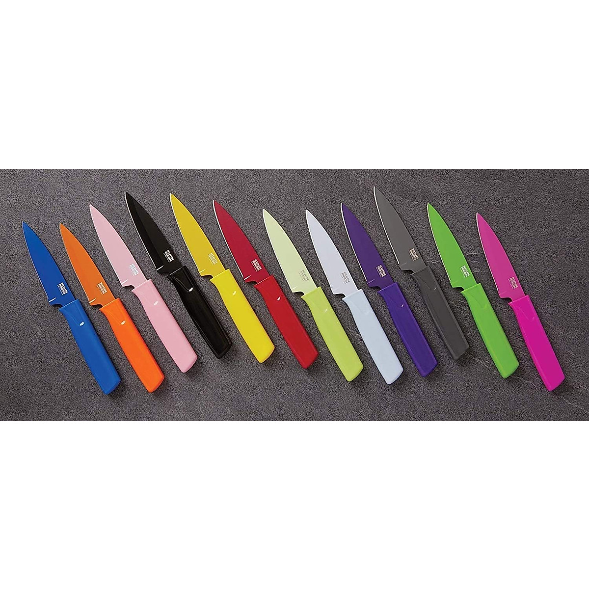 Kuhn Rikon Colori Non-Stick Straight Paring Knife with Safety Sheath, 4 inch/10.16 cm Blade, Blueberry