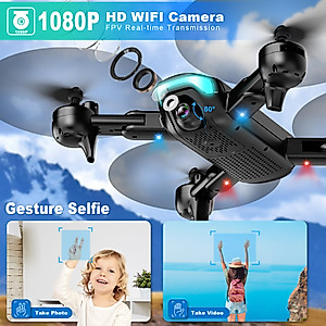 REDRIE Drone with Camera - Foldable Drone for Kids Adults with 1080P FPV Camera, Upgrade Altitude Hold, Gestures Selfie, Waypoint Fly, Headless Mode, 3D Flip, One Key Start, 3 Speed Mode, Circle Fly, 2 Batteries