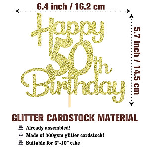 Sotpot Happy 50th Birthday Cake Topper Gold Glitter 50th Cake Toppers 50 Birthday Cake Decorations Cheers to 50 Fabulous Party Cake Picks - 1 Pack