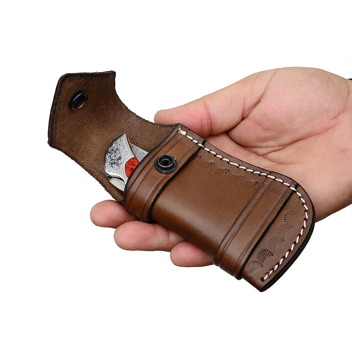 ALZAFASH Leather Knife Sheath, EDC Belt Knife Case Holder, Knife Holster for Belt, Pocket Knife Sheath for Folding Knives (Color:Brown)