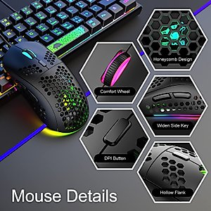60% Gaming Keyboard and Mouse Combo Duble Color Keycaps Samll RGB Backlight Mechanical Feeling and Mechanical RGB 6400 DPI Honeycomb Optical Mouse,Gaming Mouse pad for Gamers and Typists