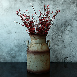 CVHOMEDECO. Farmhouse Galvanized Metal Milk Can, Old Rustic Primitives Jug Vase for Home and Garden Décor. Grey