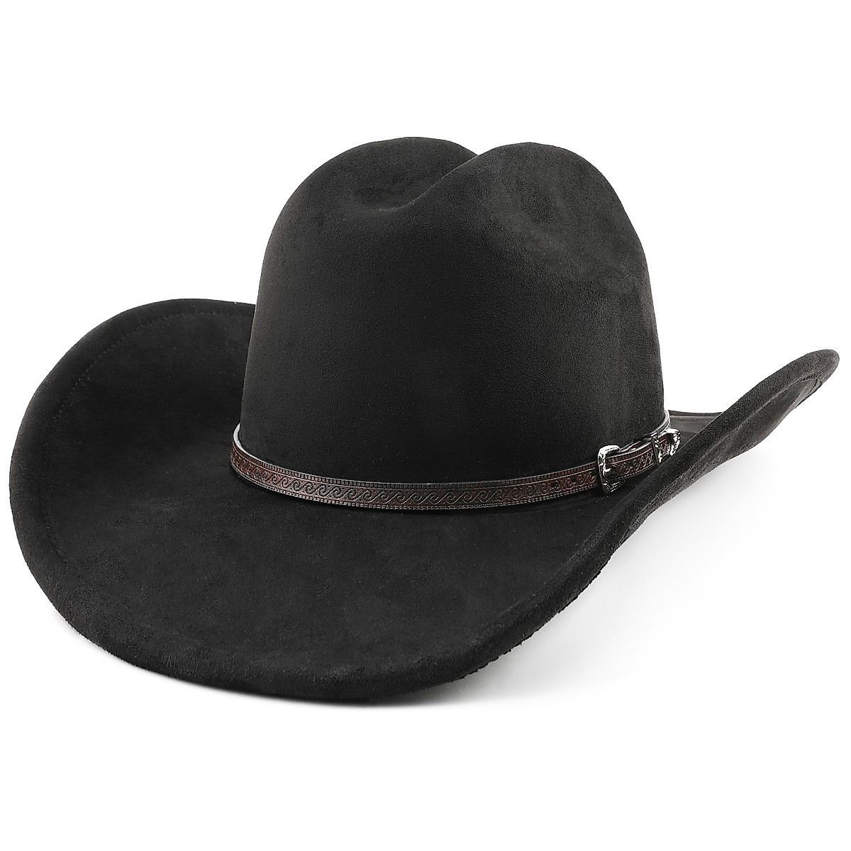 Pro Celia Big Wide Brim Cowboy Hat for Women Men Felt Western Cowgirl Hats (US, Alpha, Medium, Belt-Black)