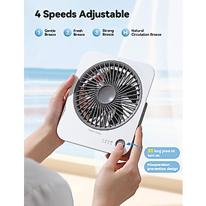 ChoreChamp Rechargeable Fan Portable,4000mAh USB Small Desk Fan with 4-Speed Strong Airflow, Hangable Ultra-thin Folding Camping Fan for Travel, Office, and Home Use