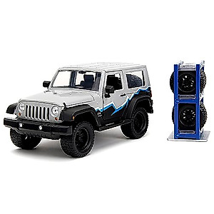 2007 Wrangler Gray and Black with Blue and White Stripes with Extra Wheels Just Trucks Series 1/24 Diecast Model Car by Jada 34194