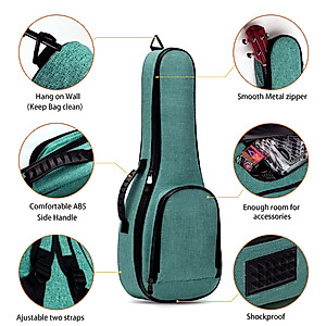 Deviser ukulele case Backpack 12MM Thick Padding ABS Handles ukele case 23/24 Inch Concert ukulele gig bag with picks Sea Blue