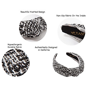 YETASI Black Knotted Headband for Women with Hints of White Threading is Unique. Tweed White Black Headbands for Women Top Knot