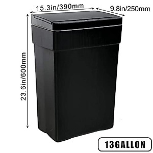 13 Gallon Plastic Kitchen Trash Can Trash Can Automatic Touch Free High-Capacity Garbage Can Black