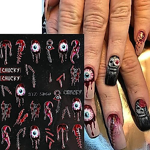 6 Sheets Halloween Nail Stickers 5D Stereo Relief Nail Decals for Acrylic Nail Art Gothic Evil Eyes Ghost Face Skeleton Pegatinas Uñas Self-Adhesive Nail Art Supplies Sky Wings Design Nail Accessories