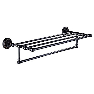 FAZRPIP Towel Rails,Bathroom Towel Rack Wall Mounted Towel Holder, Antique Brass Bathroom, Carved Towel Rack,Retro Bath European Style Towel Shelf, Bathroom Towel Holder/Black