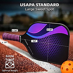 JoncAye Graphite-Pickleball-Paddles-Set, 2 Pickleball-Rackets, 1 Carry Bag, 4 Indoor Outdoor Balls, 1 Mesh Ball Bag, 2 Over-Grips, Raquette-Set of 2, Blue, Purple | Pickleball Gifts