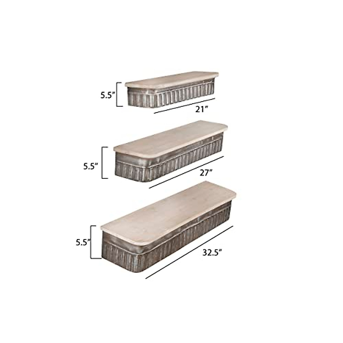 Creative Co-Op Metal & Wood Wall Shelves (Set of 3 Sizes)