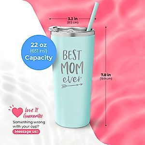Best Mom Ever Stainless Steel Insulated Travel Tumbler with Lid and Straw - Personalized Cup for Mom Birthday - Valentine's Day - Mother's Day - New Mom Travel Mug - World's Best Mom Tumbler