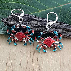 PammyJ Crab Dangle Earrings (Red-Blue)