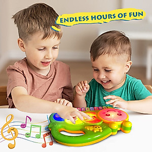 AMINFUN Baby Piano Drum 6-12 Months Toy, Caterpillar Piano Keyboard Drum Light Up Sound Musical Toy, Learning Educational Interactive Infant Toddler 12-24 Months Gift
