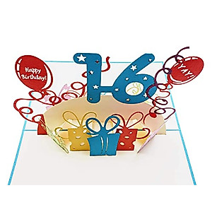 iGifts And Cards Happy 16th Birthday with Presents 3D Pop Up Greeting Card – Sweet Sixteen Granddaughter Gift, Awesome Unique 16 Grandson Present, Turning 16 Special Birthday Card For Son, Daughter