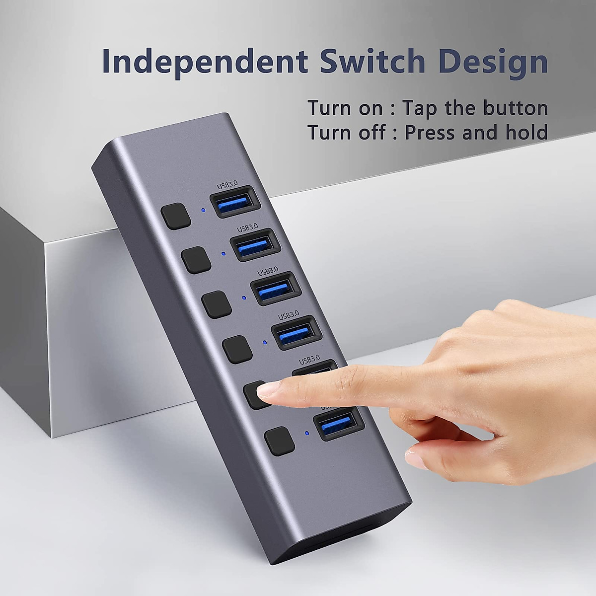 ANYOYO Powered USB 3.0 Hub 6 USB 3.0 Data Ports with SD/TF Card Readers with Individual On/Off Switches (8Ports)