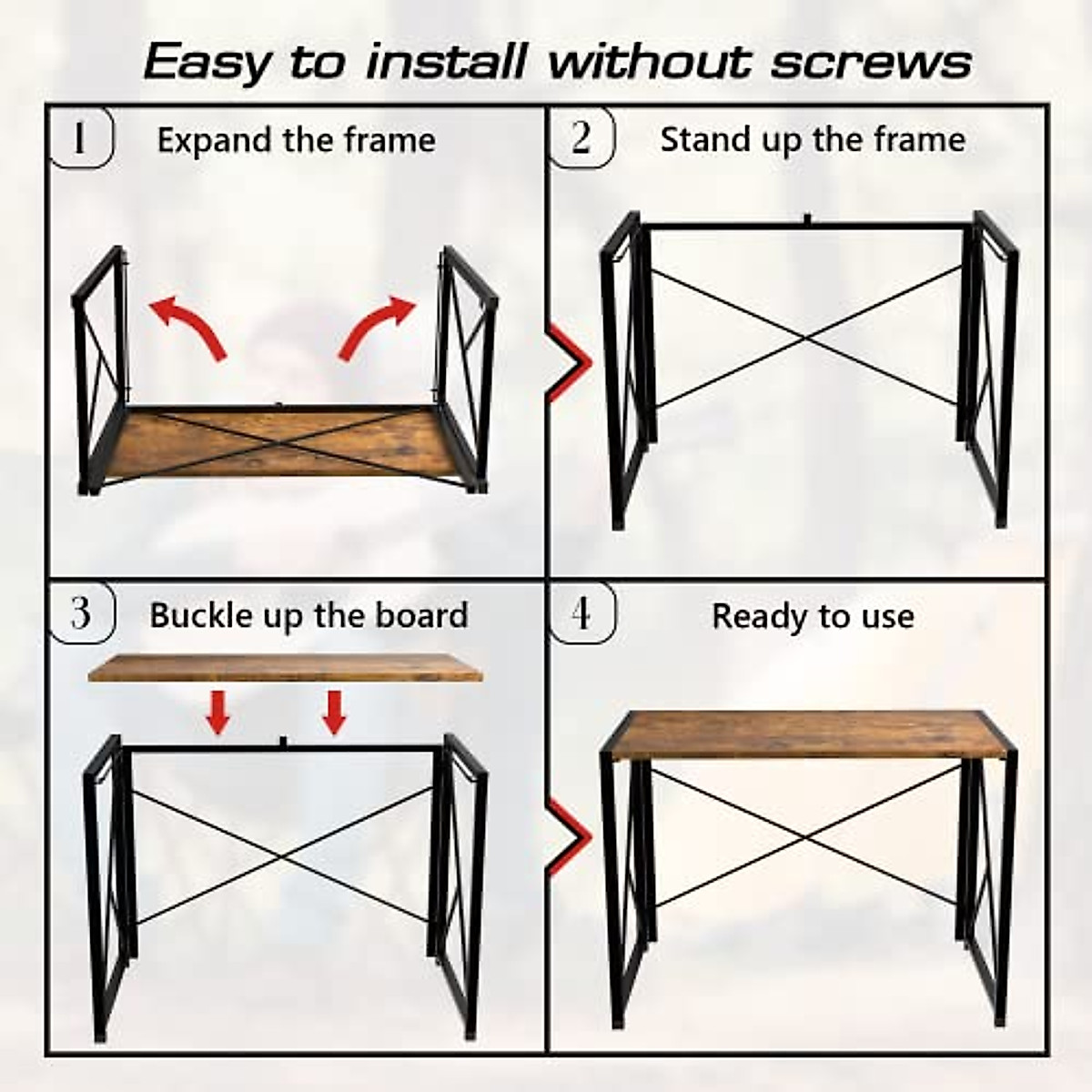 Shahoo Computer Desk 39 Inch, Folding Writing Table No Assembly, Sturdy Small Home Office Desktop, Firewood