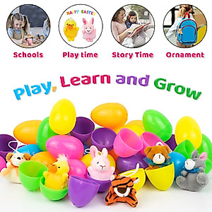 Evoio 16 Pack Easter Eggs with Plush Animals, Easter Eggs Filled with Mini Stuffed Animal Plush Toys for Kids, Toddler, Easter Egg Hunts, Basket Stuffers, Easter Party Favor Classroom Prize