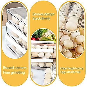 Rubtlamp Clear Egg Holder for Refrigerator，Plastic Rolling Egg Storage Container for Fridge with Lid，3 Drawers Stackable Egg Fresh Storage Box，54 Capacity Egg Storage Bin for Kitchen
