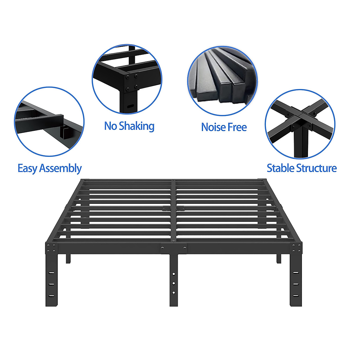 Woozuro Full Size Bed Frame, 12 Inch Heavy Duty Metal Platform Bed Frame No Box Spring Needed, Reinforced Steel Slats Support Mattress Foundation, Easy Assembly, Noise Free, Black