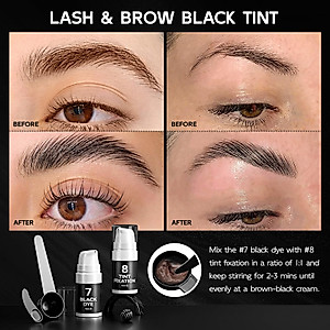 Lash Lift Brow Lamination and Tint Kit, Reddhoon 4 in 1 Eyebrow and Eyelash Perm Kit with Black Dye, Long-lasting for 6-8 Weeks, Safe & Easy to Use at Home Salon