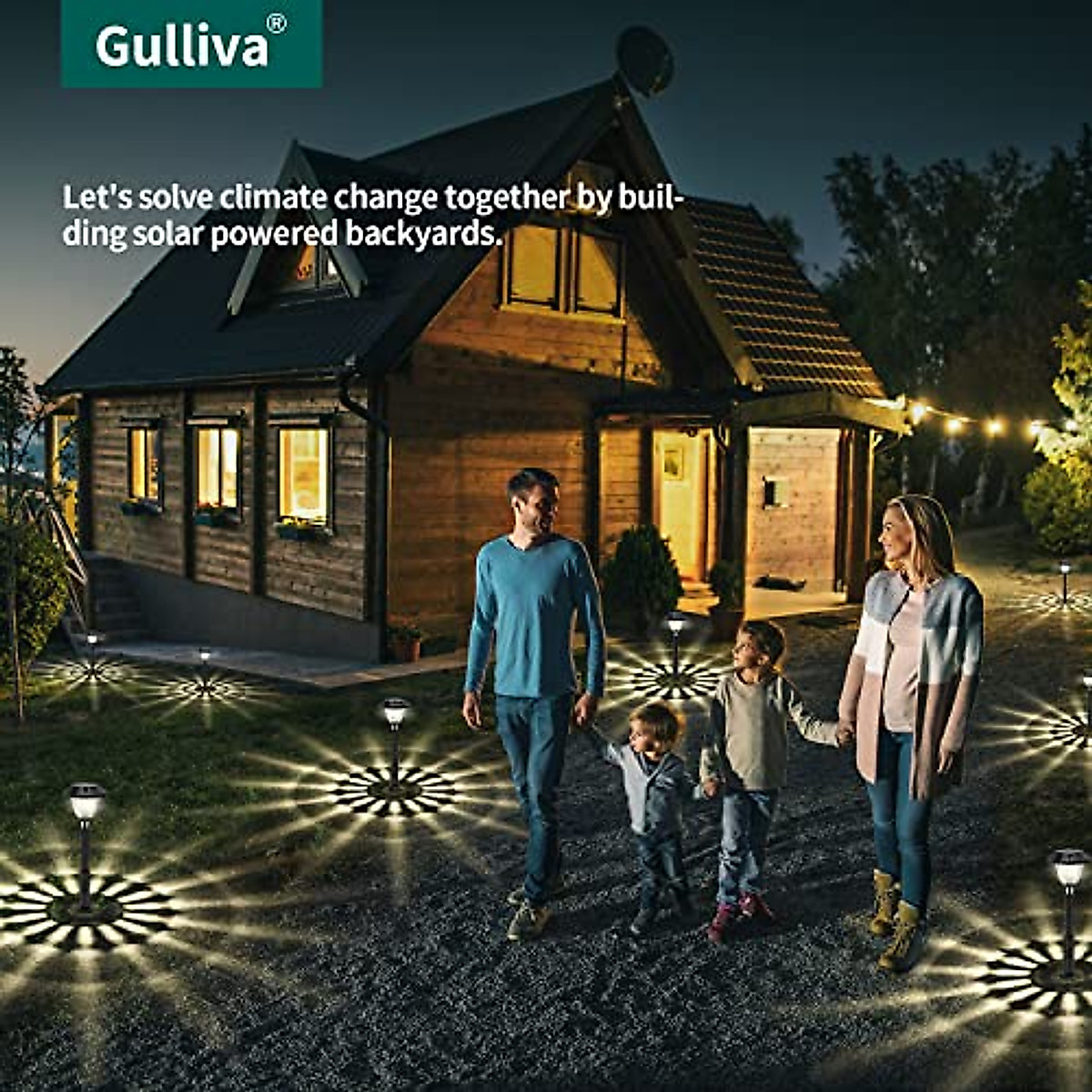 Gulliva Solar Pathway Outdoor Lights, 4 Pack Tall and Large Solar Garden Lights Outdoor Waterproof with Warm White Color, Sunshine Pattern, Breathing Mode for Yard/Patio/Pathway/Walkway/Driveway
