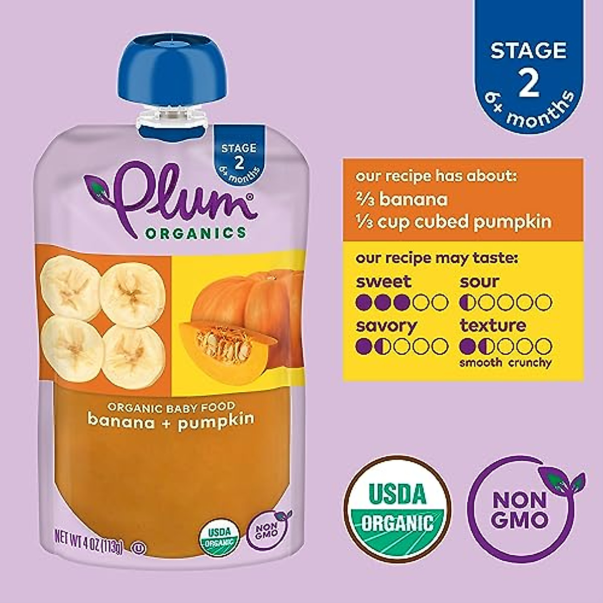 Plum Organics Stage 2 Organic Baby Food, Banana & Pumpkin, 4 Ounce Pouch