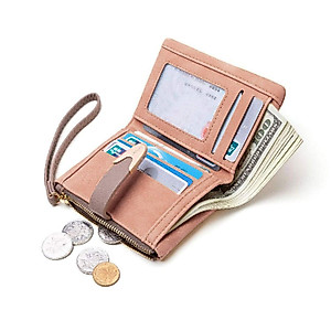 TOPKULL Wallets for Women Rfid Small Compact Bifold short Wallet,Ladies Wristlet Zipper Coin Purse (Pink)