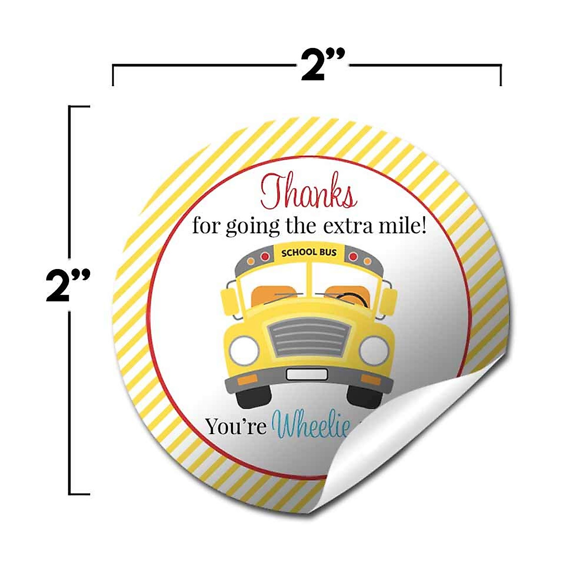 Go The Extra Mile Transportation Themed School Bus Driver Appreciation Thank You Sticker Labels, 40 2" Party Circle Stickers by AmandaCreation, Great for Envelope Seals & Gift Bags