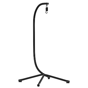 Flash Furniture Harvo Commercial All-Weather Hanging Hammock Chair C-Stand - Black Heavy Duty Steel Offset Base - Included Hardware - 360 Degree Rotation