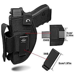 Gun Holsters For Pistol 9mm IWB/OWB Fit: Glock 19 17 43x- Taurus G3C G2C- Sig Sauer - S&W M&P Shield 9mm - Ruger - Colt 1911 - Springfield ... For 3.1'' - 4.7'' Barrel Pistol with Mag Pouch Right/Left