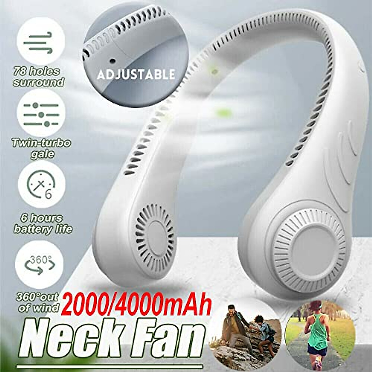 TECKEEN Personal Air Cooler Neck Fan Bladeless USB Rechargeable Hands-Free Fan for Women Men Office