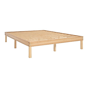 Naomi Home 14 Inch Solid Wood Platform Bed Queen Bed Frame, Pine Wood Queen Platform Bed Frame, No Squeak Bed Frame, Bed Frame Queen Size, No Box Spring Needed, Sturdy Bed Frame - Natural