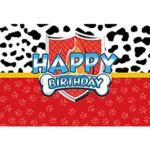 7x5ft Red Dog Paw Happy Birthday Party Banner Photography Backdrops for Boy Girls Background Photo Booth Props Decorations for Baby Show