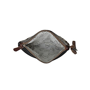 Myra Bag Western Upcycled Pouch Bag for Women - Canvas Hair On Leather Wristlet Handbag Voorpret