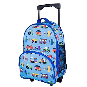 Wildkin Kids Rolling Luggage Bundle with 2 Matching Bag Tags (Fire Truck)