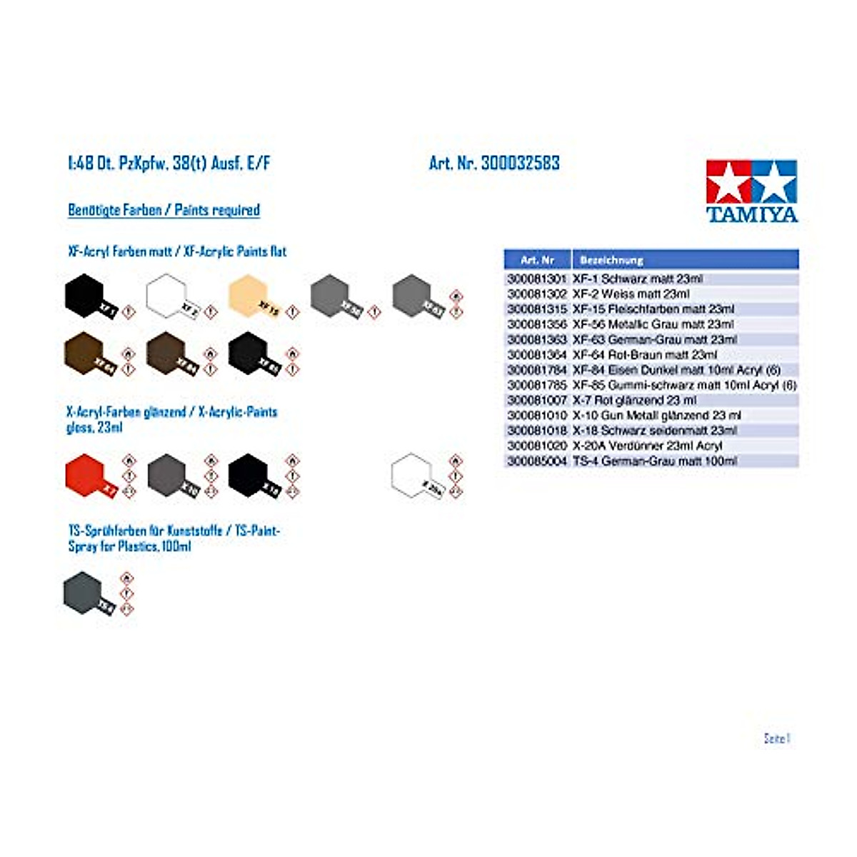 Tamiya 300032583 Tank 1:48 Dt. PzKpfw. 38 (t) Ausf. dd/e Cup