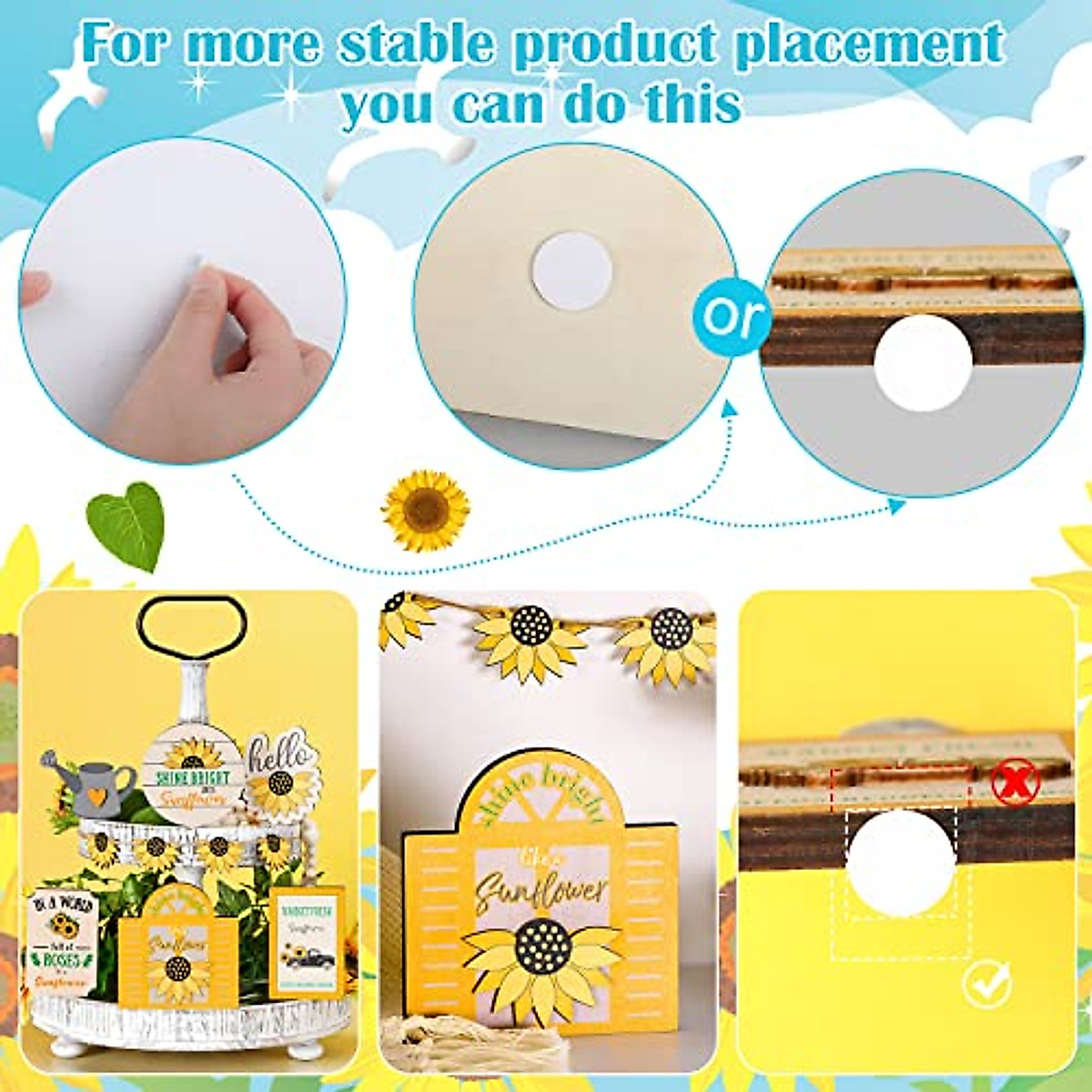 7 Pieces Summer Tiered Tray Decor Set Summer Wood Sign Rustic Farmhouse Decor Wooden Kitchen Tiered Tray Sign Decorative Trays Signs for Summer Home Kitchen Table Shelf (Sunflower Style)