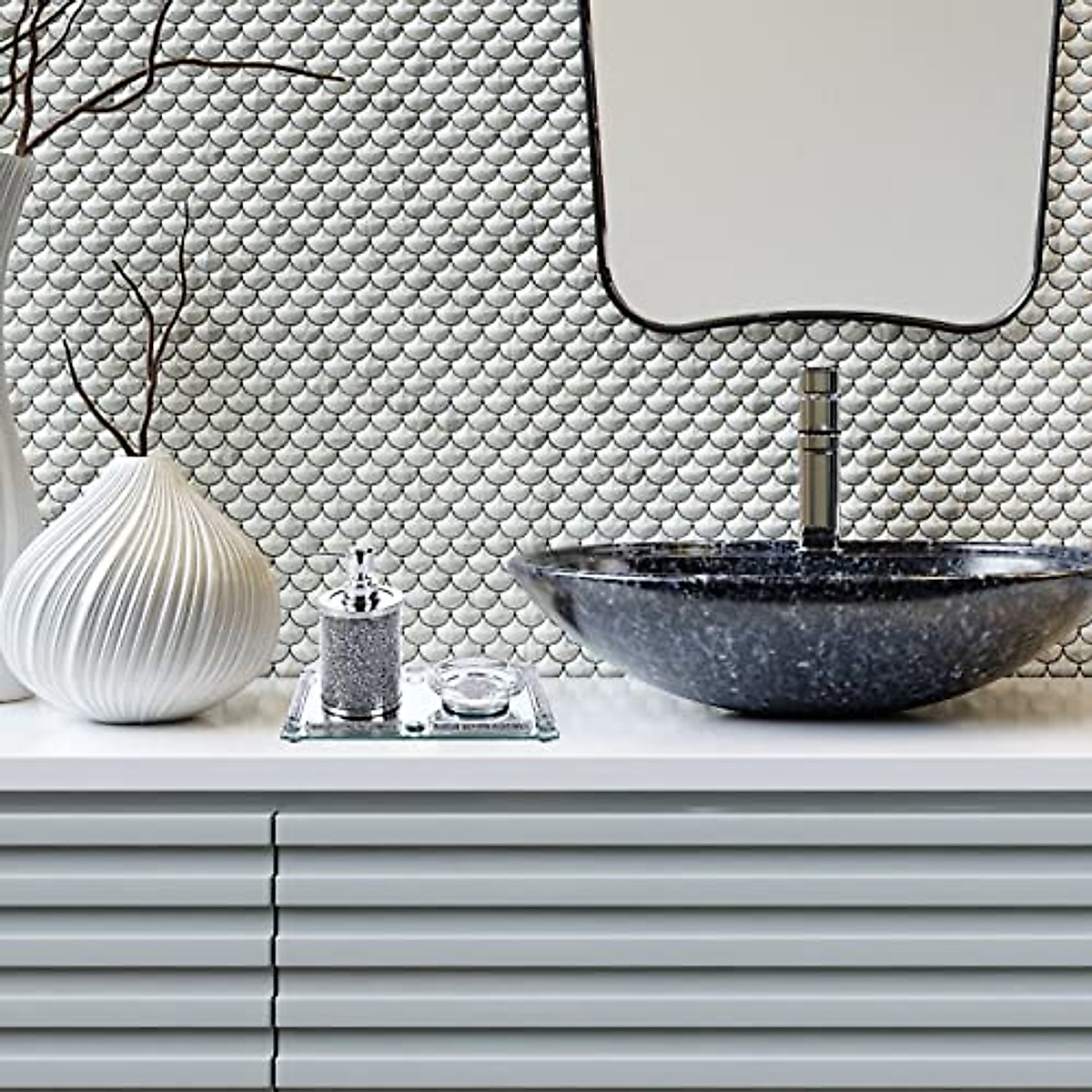 Crystal Glass Tray, Mirror Modern Dresser Cosmetic Tray with Broken Diamonds, 11.8" x 7.9" Rectangular Jewelry Trinket Perfume Tray for Bathroom Bedroom, Home Decor, Hotel Banquet, Party (Silver)