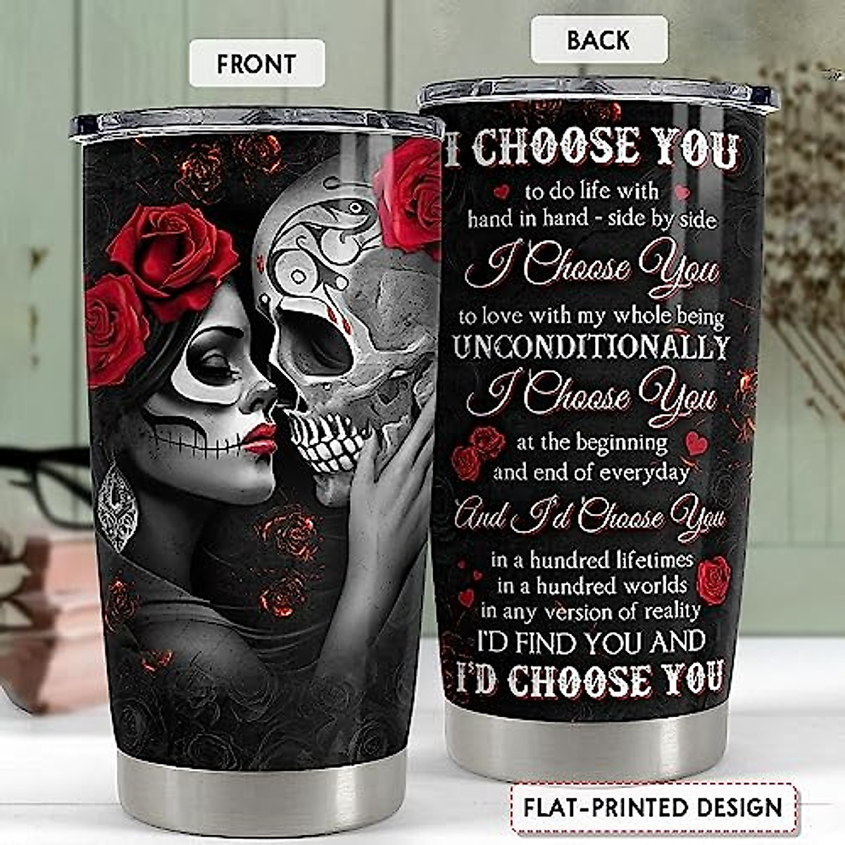 SANDJEST Couple Tumbler 20oz Gifts for Wife Husband Skull Couples Stainless Steel Tumblers Coffee Travel Mug Cup Romantic Gift for Valentine Birthday Anniversary Christmas