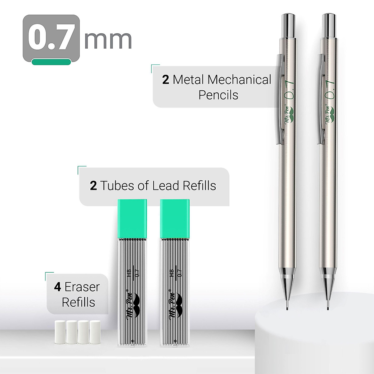Mr. Pen- Metal Mechanical Pencils, 0.7mm, 2 Pack, Lead Pencil, Metal Mechanical Pencil, Metal Mechanical Pencils 0.7, Drafting Mechanical Pencils, Mechanical Pencil Metal, Mechanical Pencils .7