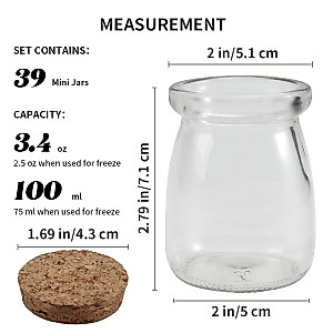 OAMCEG 39 PCS Glass Jars with Cork Lids 3.4oz Small Yogurt Jars Mini Candle Jars Little Pudding Jars Glass Favor Jars Mason Jars, Glass Containers with Lids & 50m String (Set of 39, 100ml)