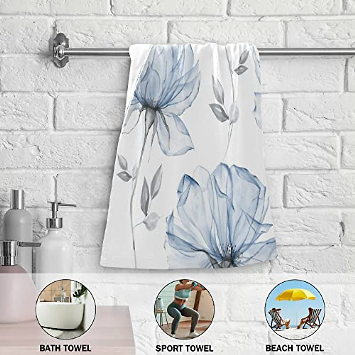 Jucciaco Blue Hand Towel for Bathroom Kitchen, Absorbent Blue Floral Flowers Bath Hand Towels Decorative, Soft Polyester Cotton Towels for Hand, 28x14 inches, Set of 2