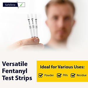 SafeStrip - Fentanyl Test SafeStrip - Fentanyl Test Strips, Quick, Reliable & Easy-to-Use Drug Test Kit for Home Medical Testing on Pills, Powder, Urine & Residue, 100-Pack Test Strips with Scoop
