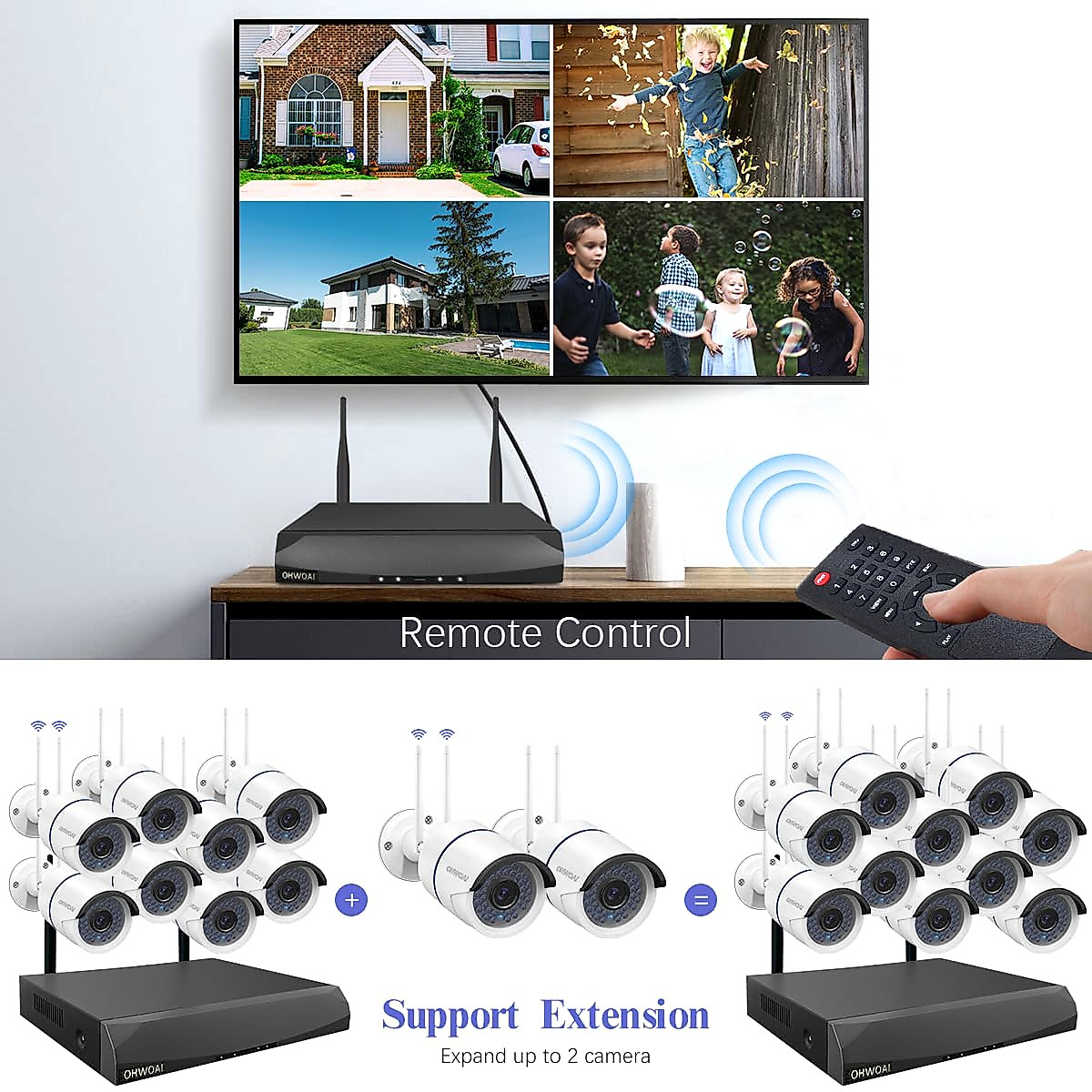 (2-Antenna Signal Enhance & 100 ft Super Night Vision) Outdoor Wireless Security Camera System, WiFi Surveillance Video , 5MP 8-Channel Wireless NVR, 8pcs 3.0MP IP Cameras