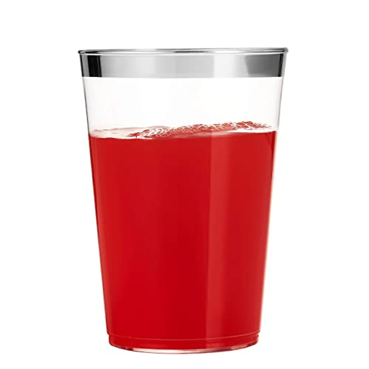 Munfix 100 Silver Plastic Cups 10 Oz Clear Plastic Cups Tumblers Silver Rimmed Cups Fancy Disposable Wedding Cups Elegant Party Cups with Silver Rim